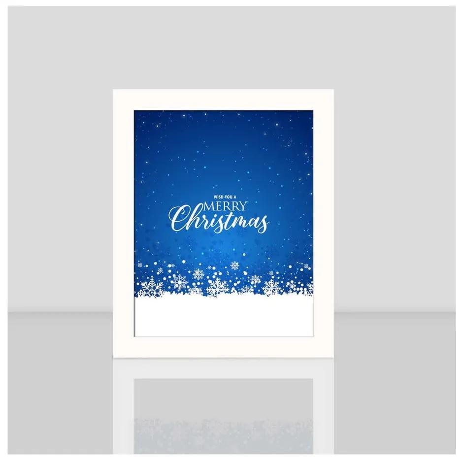 Obraz v bílém rámu Blue Merry Christmas, 23,5 x 28,5 cm