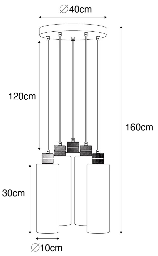 Moderní závěsné svítidlo černé s kouřovým sklem 5-světlo - Stavelot