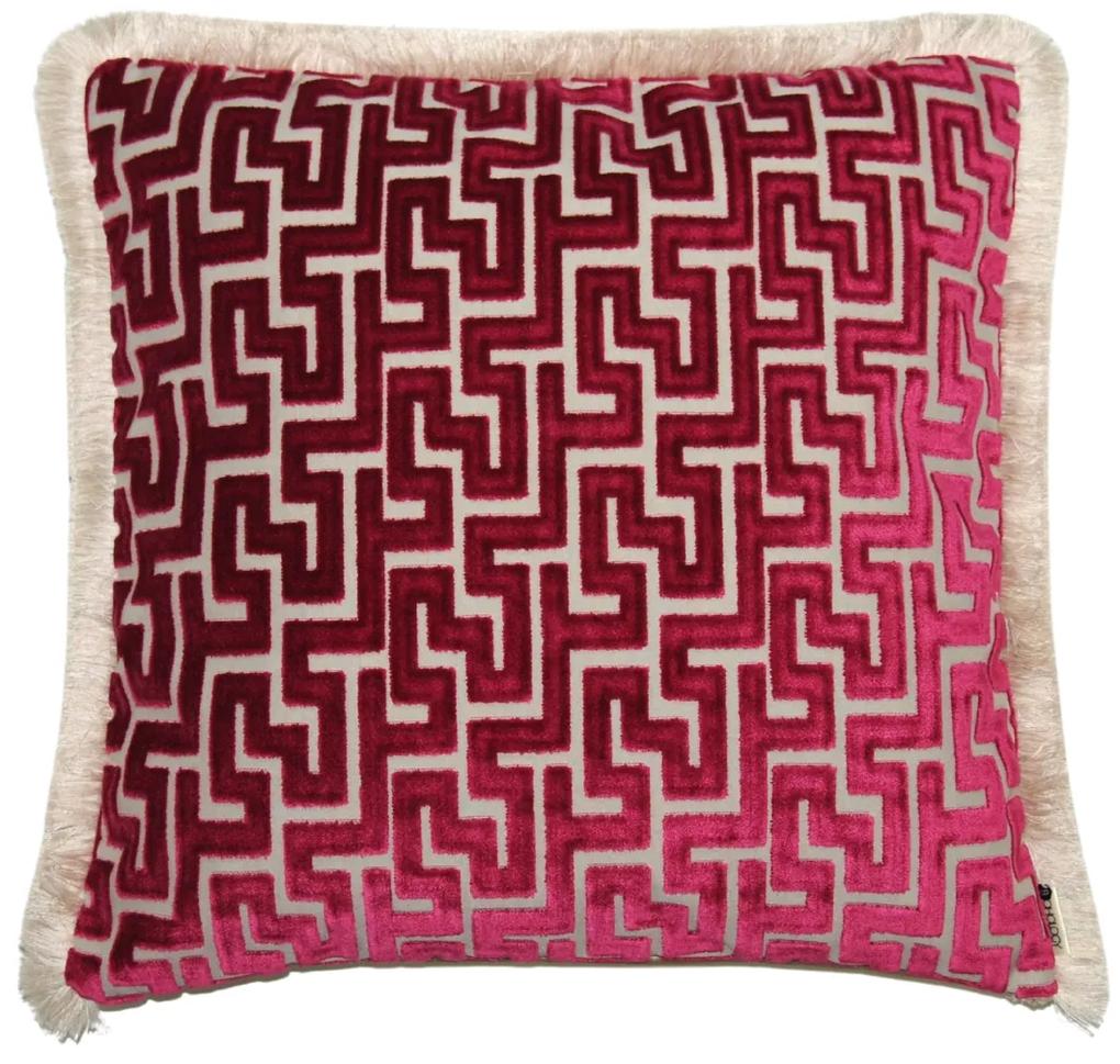 OnaDnes -20% BOHOLOGY Růžový sametový povlak na polštář Labyrinth 50 x 50 cm s třásněmi
