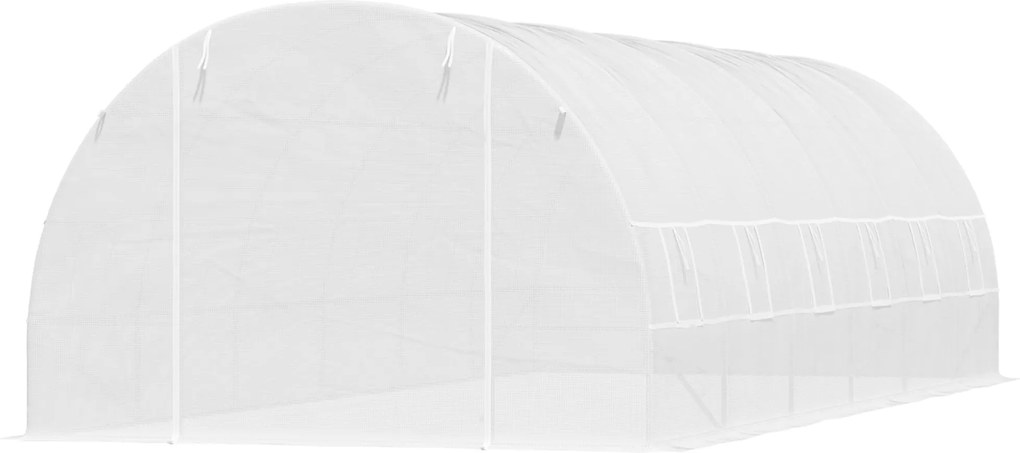 Zahradní tunelová skleník Outsunny 8x3x2 m s 12 okny a rolovacím dveřmi, ideální na pěstování rostlin, rajčat a zeleniny, ocel a PE 140 g/m² Bílá | Ao