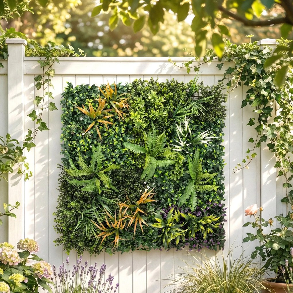 Outsunny umělý panel břečťanu, 1 x 1 m (100 x 100 cm) — panel pro soukromí pro balkon, terasu a venkovní dekor