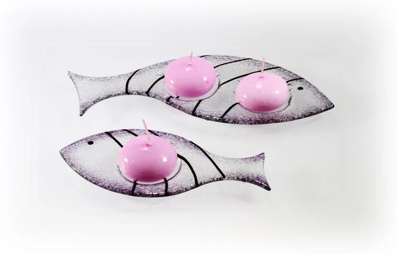 BDK-GLASS Skleněný svícínek rybička - FISH - fialová Rozměr: 17x8cm