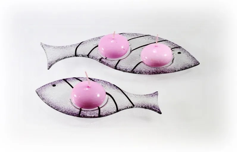 BDK-GLASS Skleněný svícínek rybička - FISH - fialová Rozměr: 23x9cm