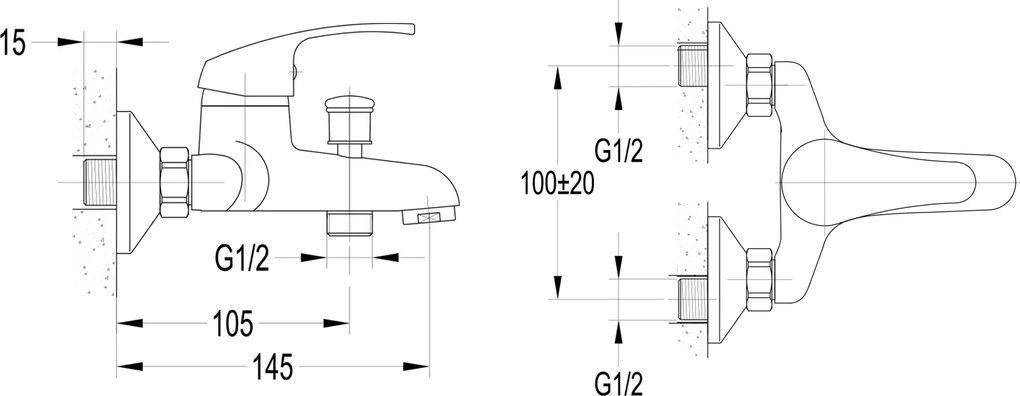 Aqualine 35 nástěnná vanová baterie rozteč 100 mm chrom 52158