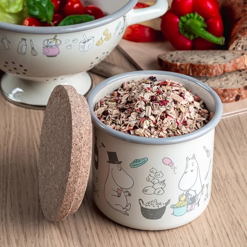 Dóza s víkem Moomins Bon Appétit 1,3l, smalt-korek / béžová