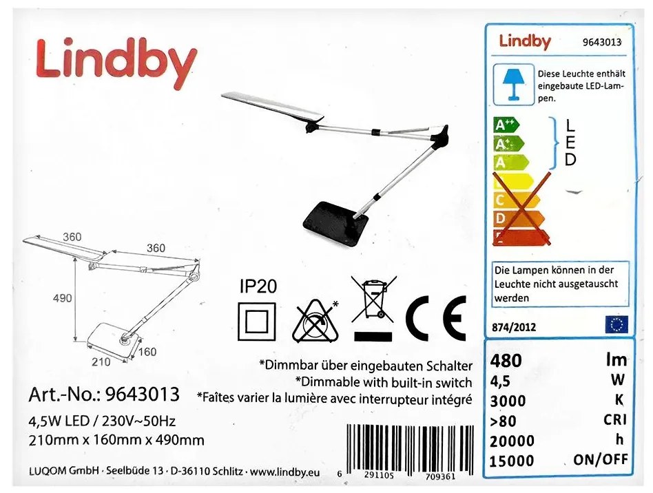 Lindby Lindby - LED Stmívatelná dotyková stolní lampa FELIPE LED/4,5W/230V LW0587