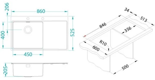 ALVEUS 1103653 - Kuchyňský dřez PURE 86x52,5 cm satin, pravý