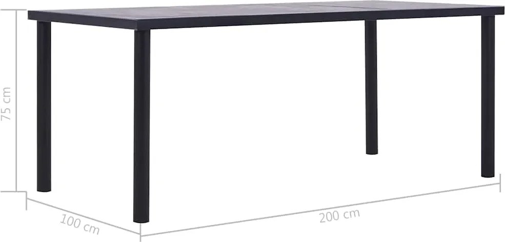 Jídelní stůl černý a betonově šedý 200 x 100 x 75 cm MDF 281861