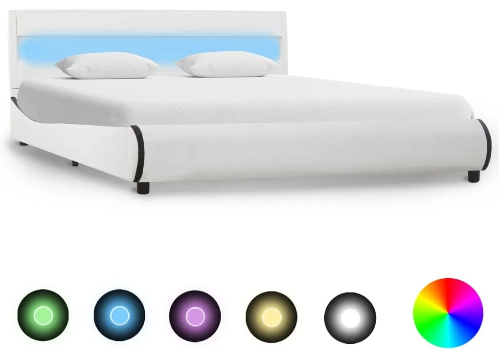 285018 vidaXL Rám postele s LED světlem bílý umělá kůže 160 x 200 cm