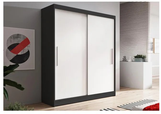 Šatní skříň Vala 150 cm, černý korpus, bílé dveře