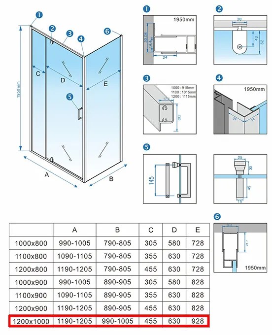 BPS-koupelny Obdélníkový sprchový kout HYD-OK07D 120x100 chrom/transparent - bez vaničky
