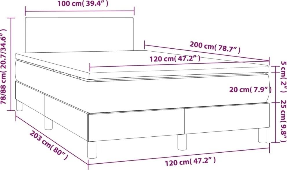 vidaXL Box spring postel s matrací 120x200 cm textil [3140443] Barva: světle šedá