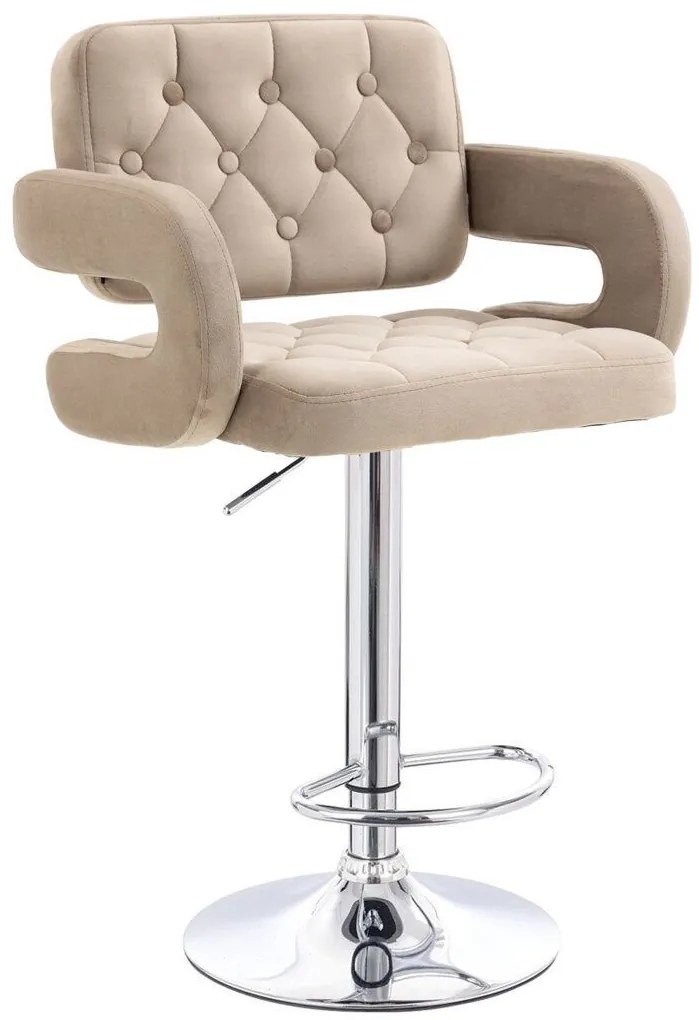 LuxuryForm DESIGN Barová židle ADRIA VELUR s kulatou stříbrnou podstavou – latte