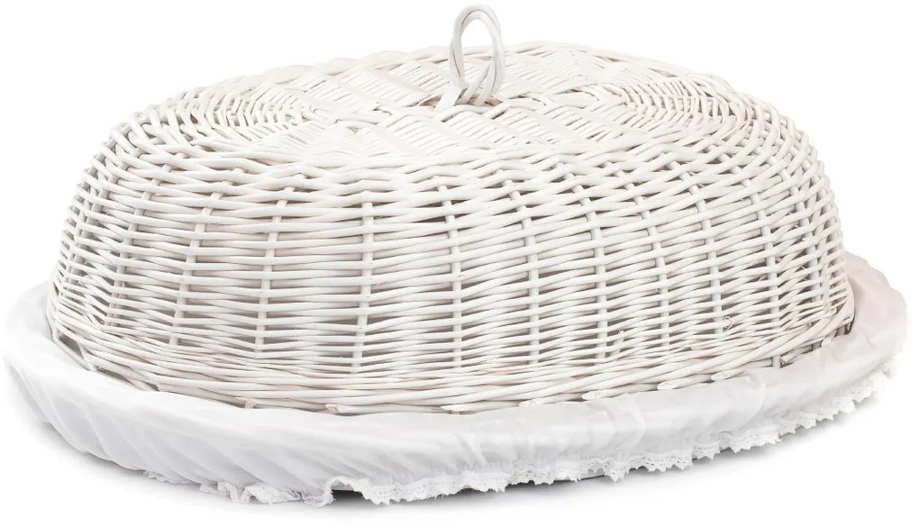 Chlebník proutěný ovalný bílý s látkou Musette VI: š.39 x hl.28 x v.13(cm)