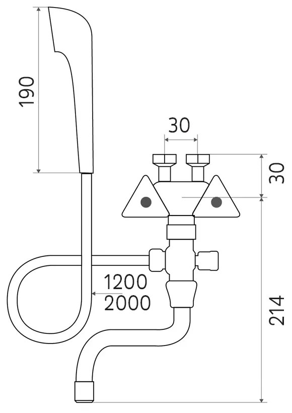 Mereo baterie kombinovaná kohoutková se sprchou pro nízkotl. ohřívače ramínko 30 cm sprcha hadice 2m mosaz chrom CBS602012M
