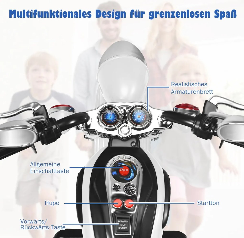 Costway Motocyklový motocykl napájený baterií ve stylu chopper bílá +, černobílý