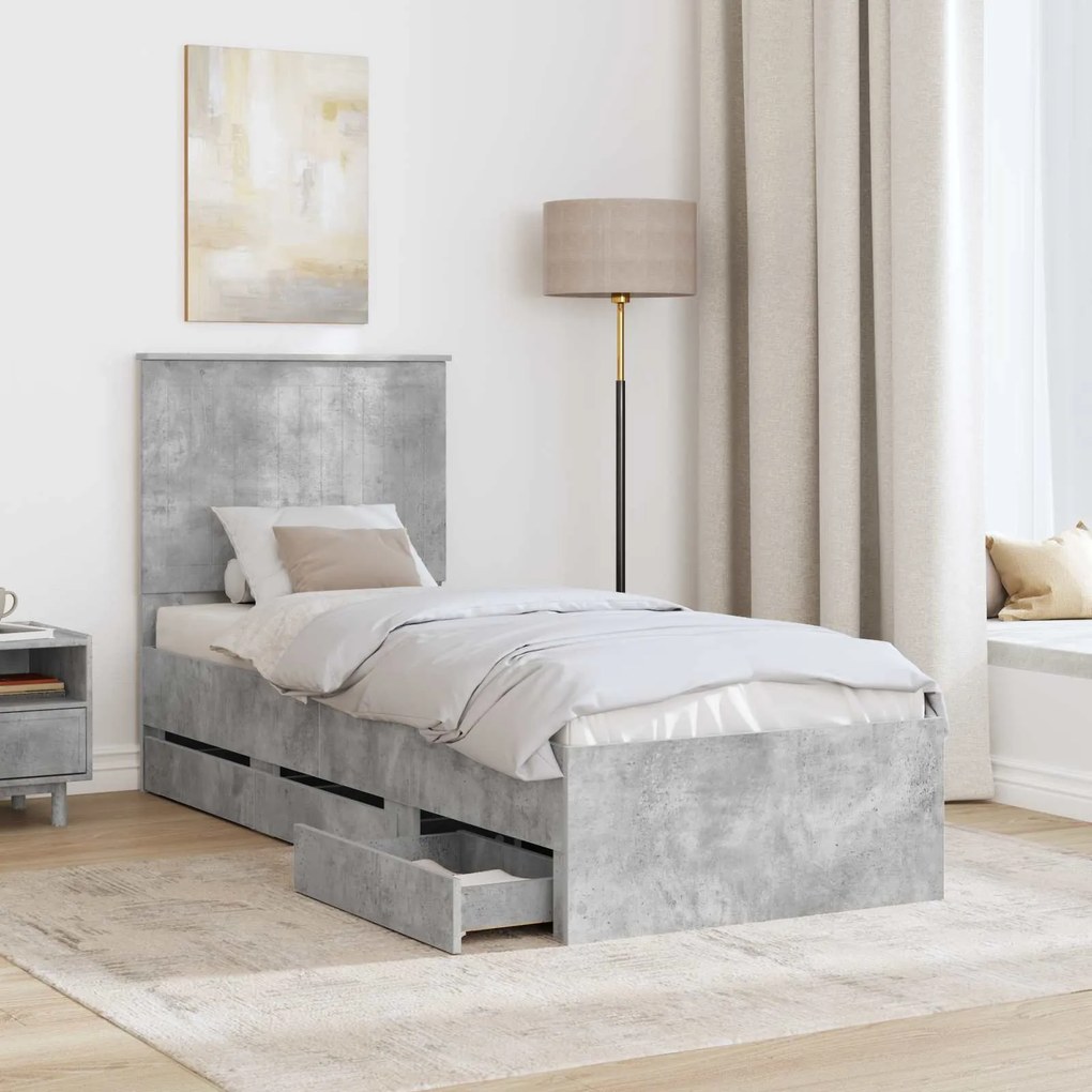 Rám postele s čelo Betonově šedá 75 x 190 cm Inženýrské dřevo 3411169