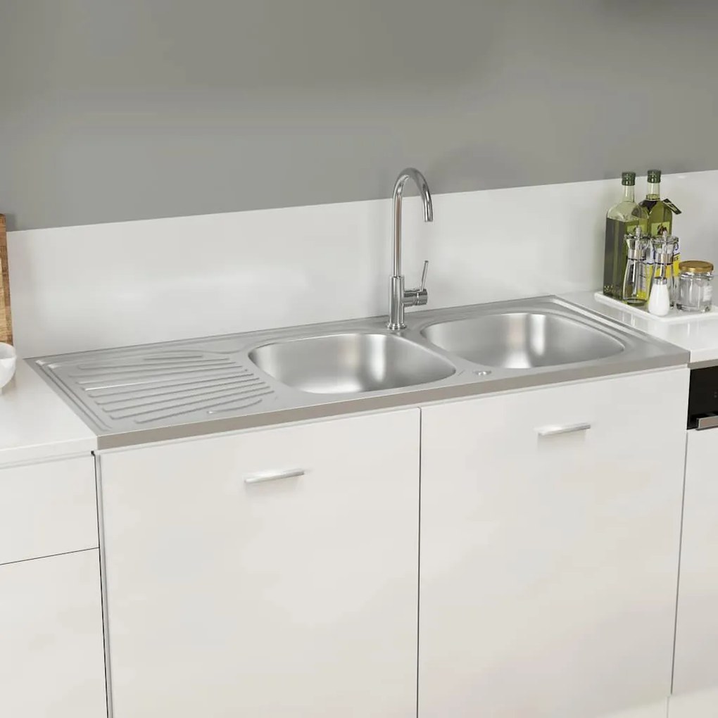 Kuchyňský dvojitý dřez stříbrný 1 200x500x155 mm nerezová ocel 147238