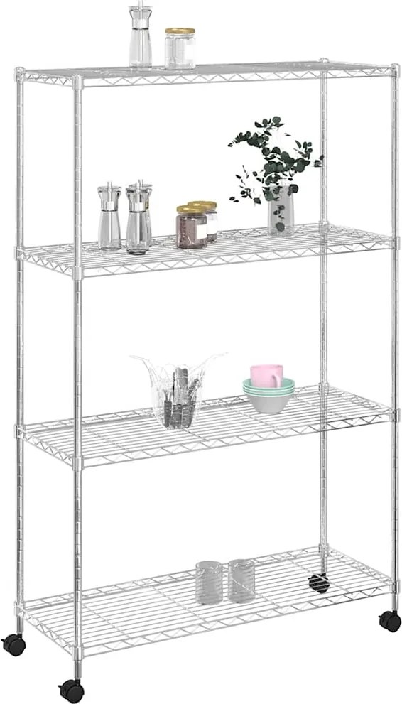 4patrový úložný regál na kolečkách 90x35x142 cm chrom 200 kg 324627