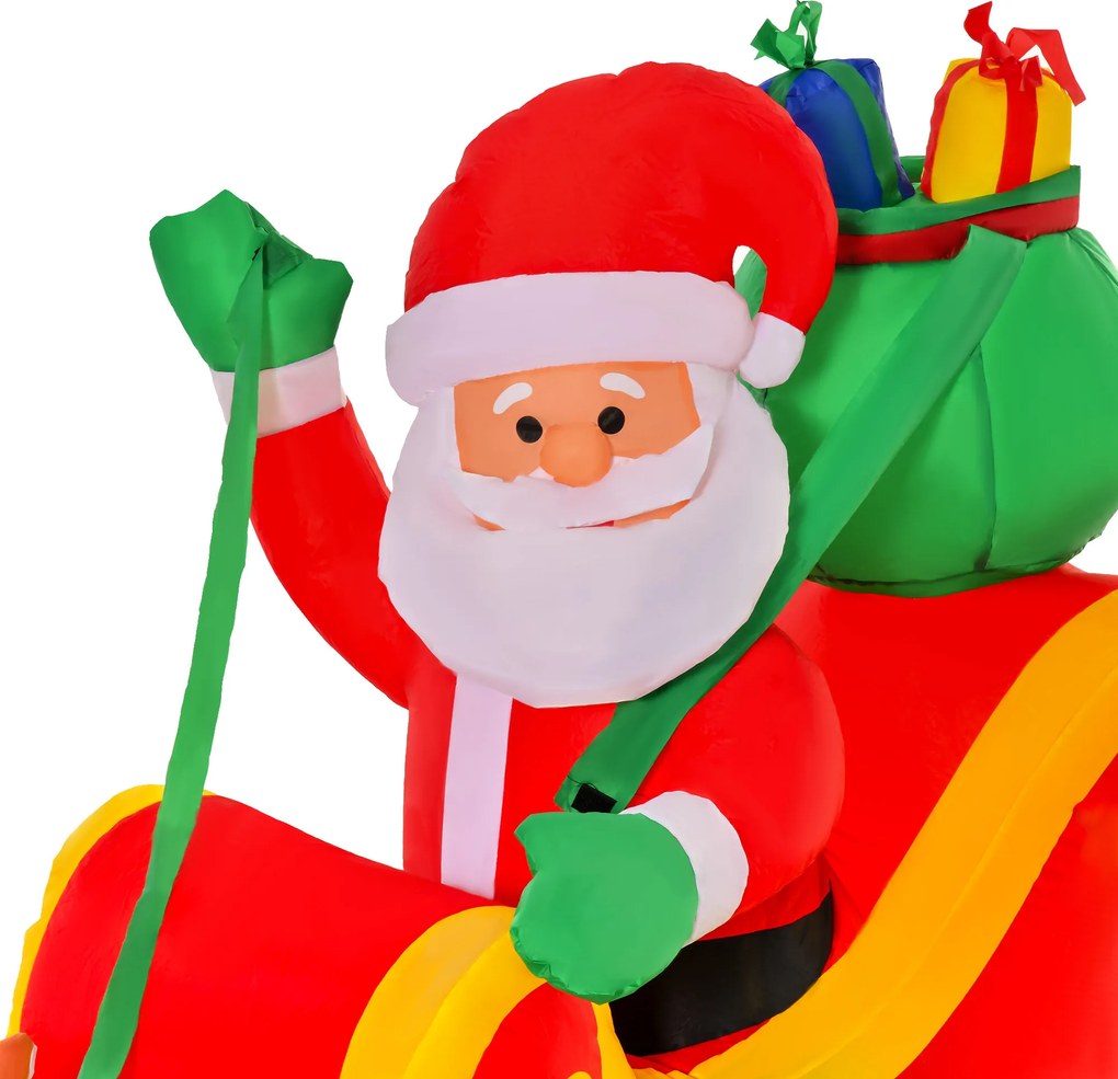 HOMCOM Nafukovací Santa Claus se sáňkami, 6 LED světel, voděodolný, 240 x 57 x 112 cm