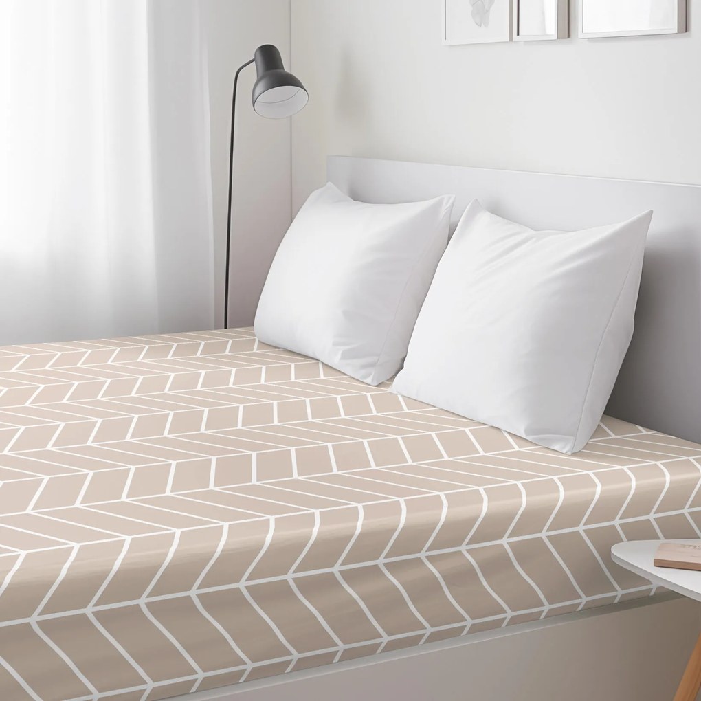 Goldea bavlněné napínací prostěradlo - bílý cikcak na béžovém 140 x 200 cm