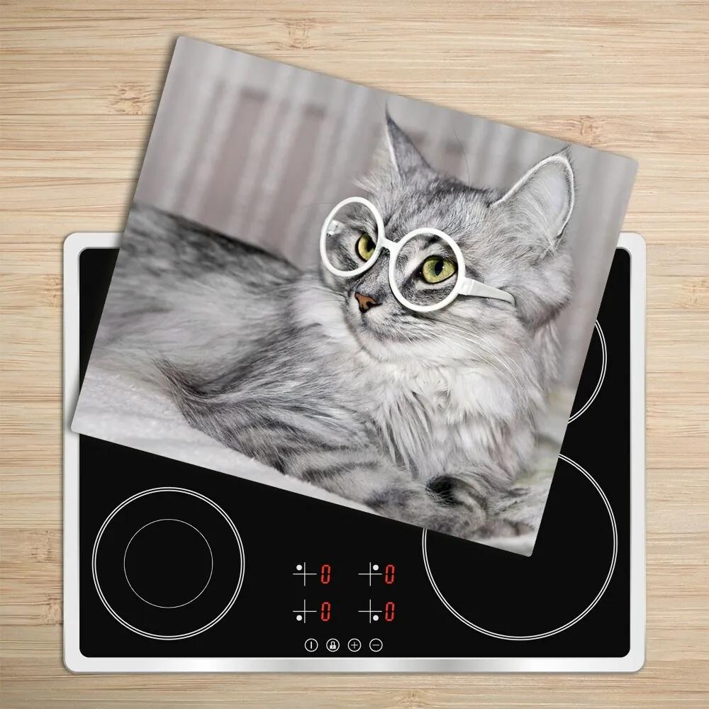 Skleněná krájecí deska Kočka s brýlemi