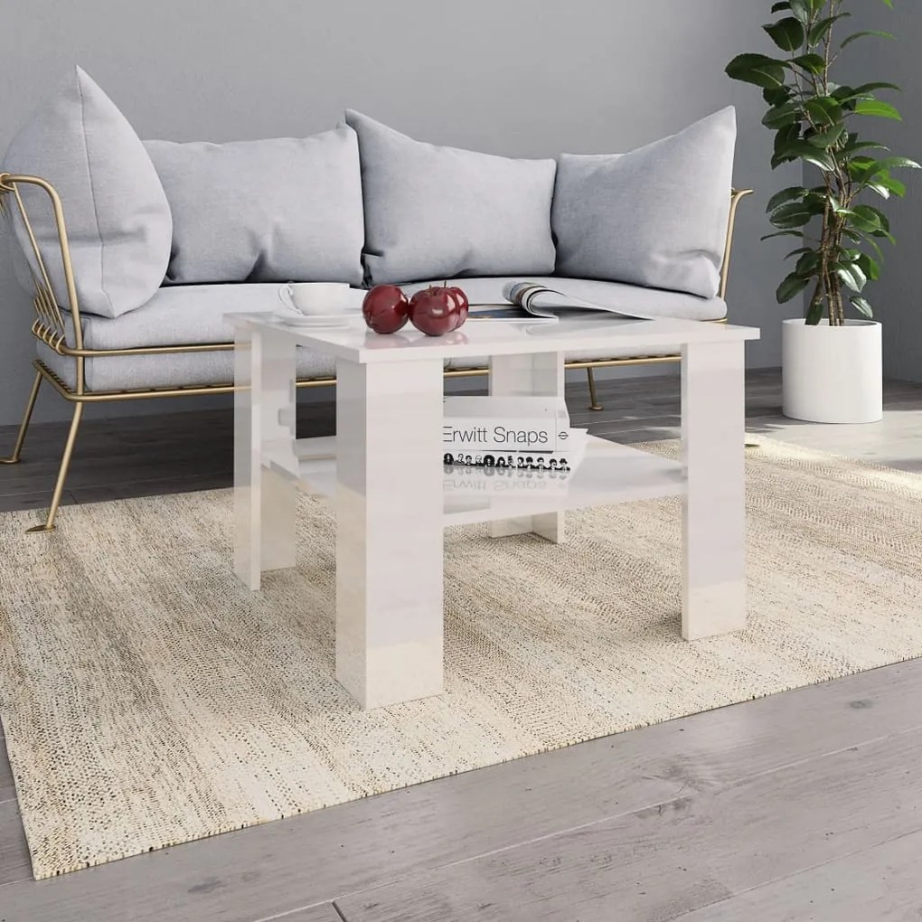 800213 vidaXL Konferenční stolek bílý vysoký lesk 60x60x42 cm dřevotříska