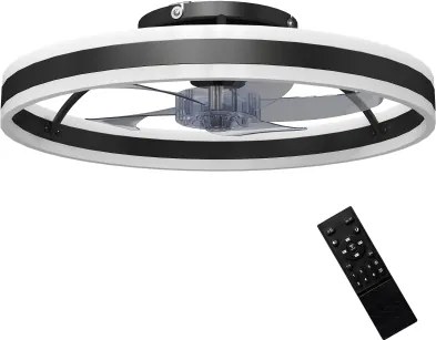 HOMCOM 45W LED stropní ventilátor se světlem, reverzní DC motor, tichý, dálkové ovládání, 6 rychlostí, 3 barevné teploty, časovač, Ø50 cm, černý