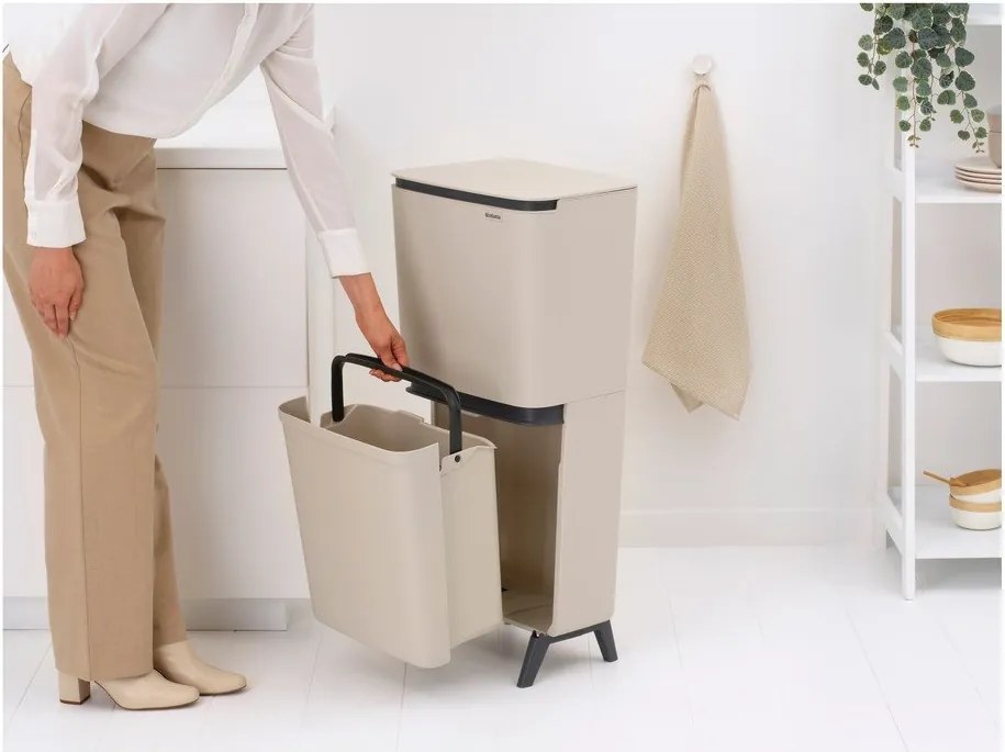 Béžový plastový odpadkový koš 25+10+10 l na tříděný odpad SortUp Recycle Hi – Brabantia