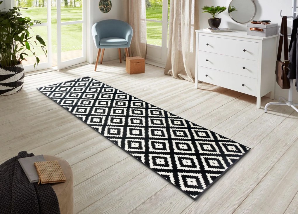Kusový koberec Hamla 105477 Black Cream, 80x200, čiernobiela, chodba / predsieň, Hanse Home