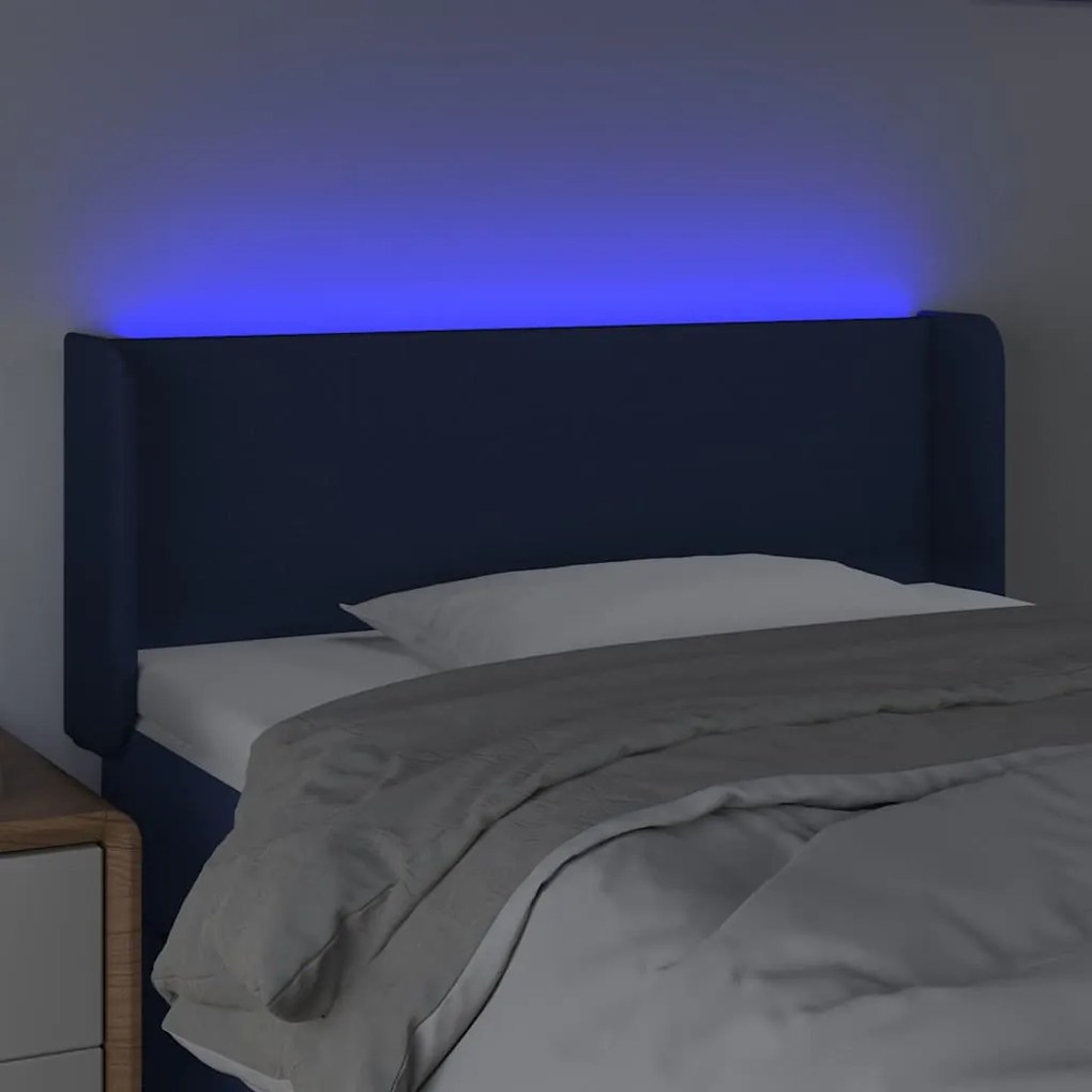 Čelo postele s LED modré 93 x 16 x 78/88 cm textil 3122944