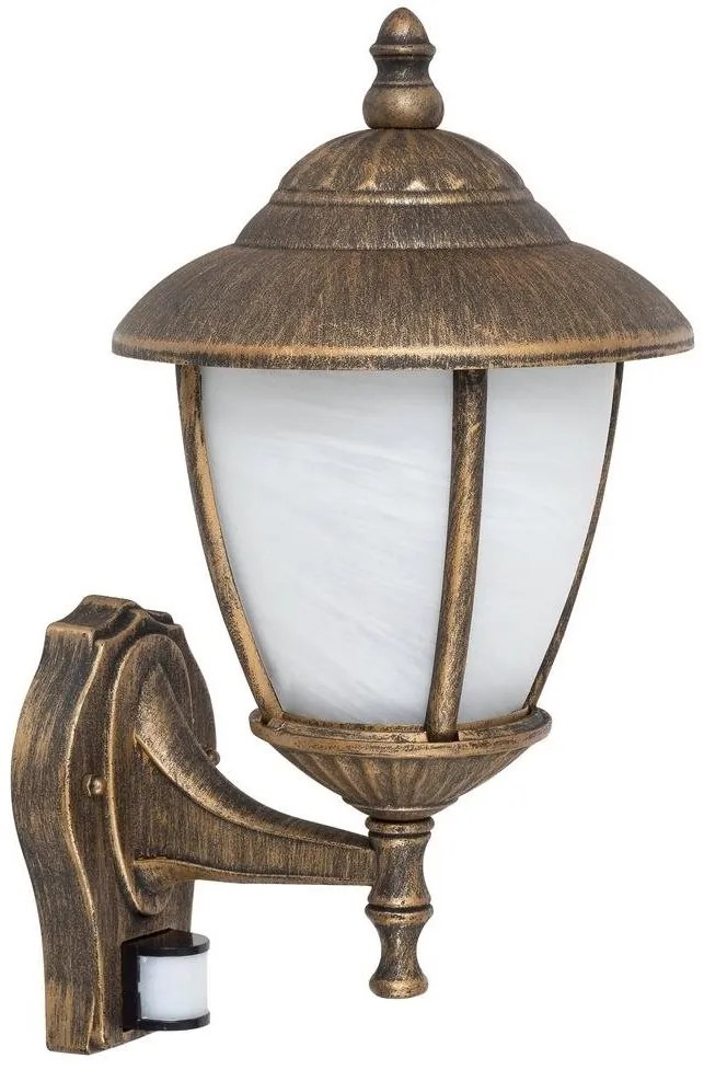 Nástěnná lampa rabalux - venkovní nástěnné svítidlo se senzorem 1xe27/60w/230v ip43 zlatá