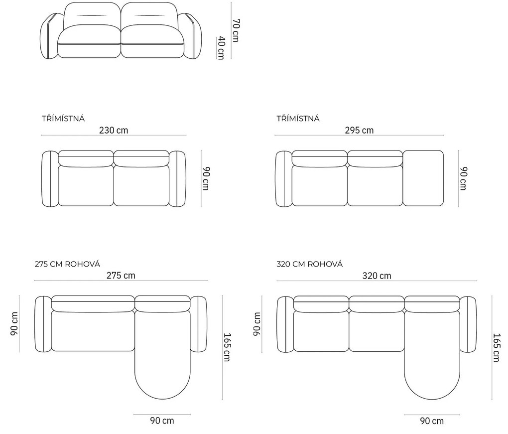 MUZZA Rohová třímístná pohovka JACUP pravá 295 cm samet modrá
