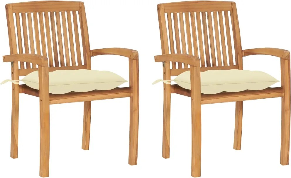 Zahradní židle 2 ks krémově bílé podušky masivní teak 3063269