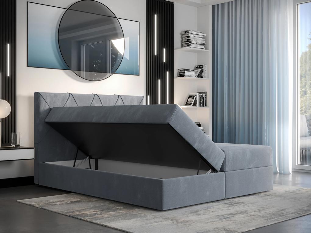 Manželská postel Boxspring 160 cm Athena Comfort (světlomodrá) (s matrací a úložným prostorem). 1055758