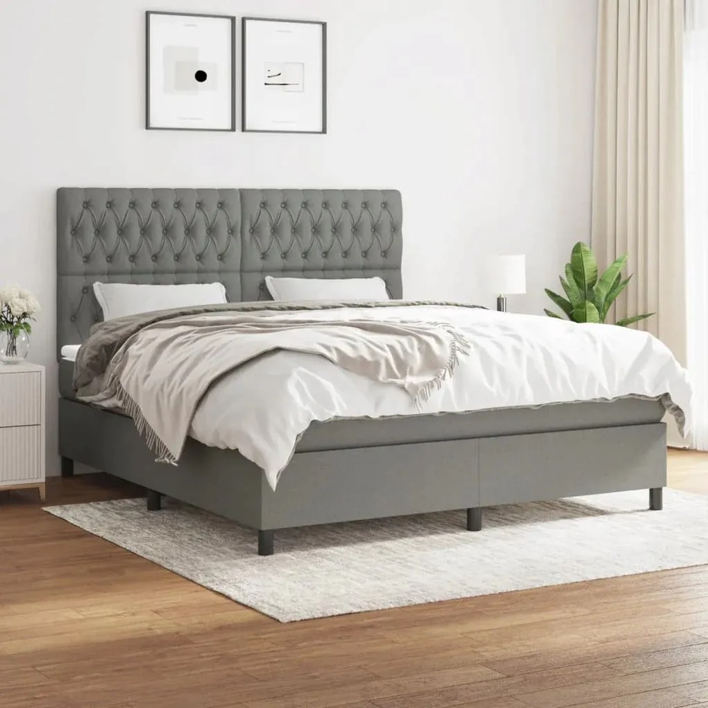 Box Spring Postel S Matrací Textil Tmavě Šedá Prošívaný design 180 x 200