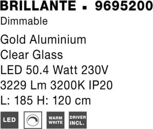Závěsné LED svítidlo NOVA LUCE BRILLANTE 49W 3200K 9695200 stmívatelné Triac