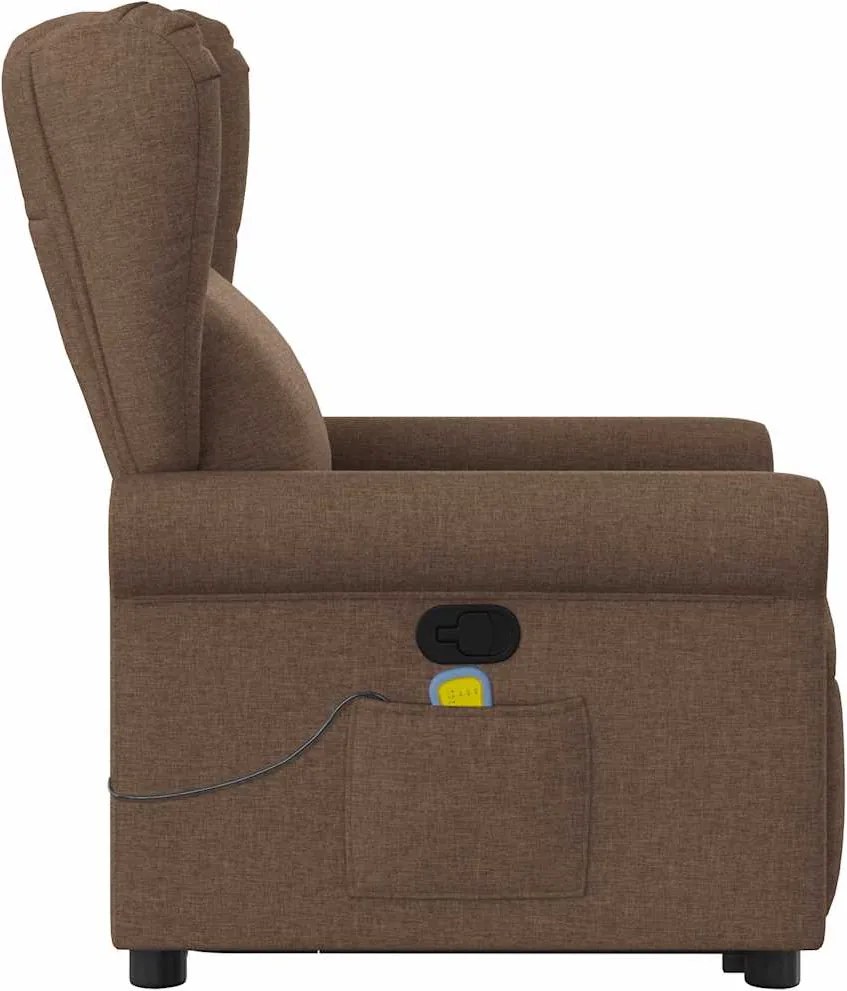 Zvedací masážní polohovací křeslo hnědé textil 3303388