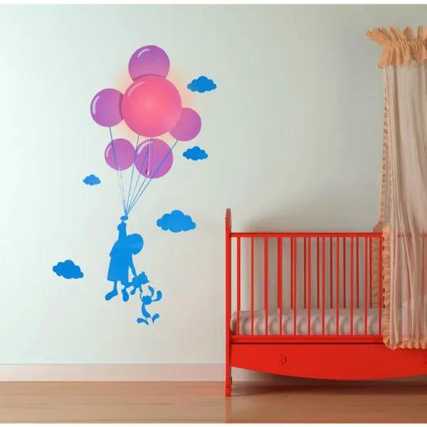 Nástěnná lampa do dětského pokoje spolu se samolepkami- dítě s balonky |  BIANO