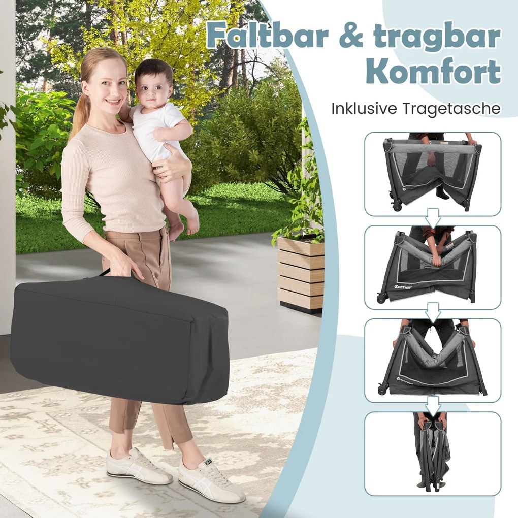 Costway 5 in 1 Skládací dětská postýlka s odnímatelnou korbičkou a přebalovací
