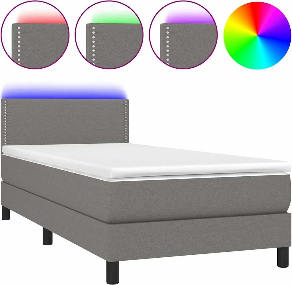 Box spring postel s matrací a LED tmavě šedá 90x200 cm textil 3133046