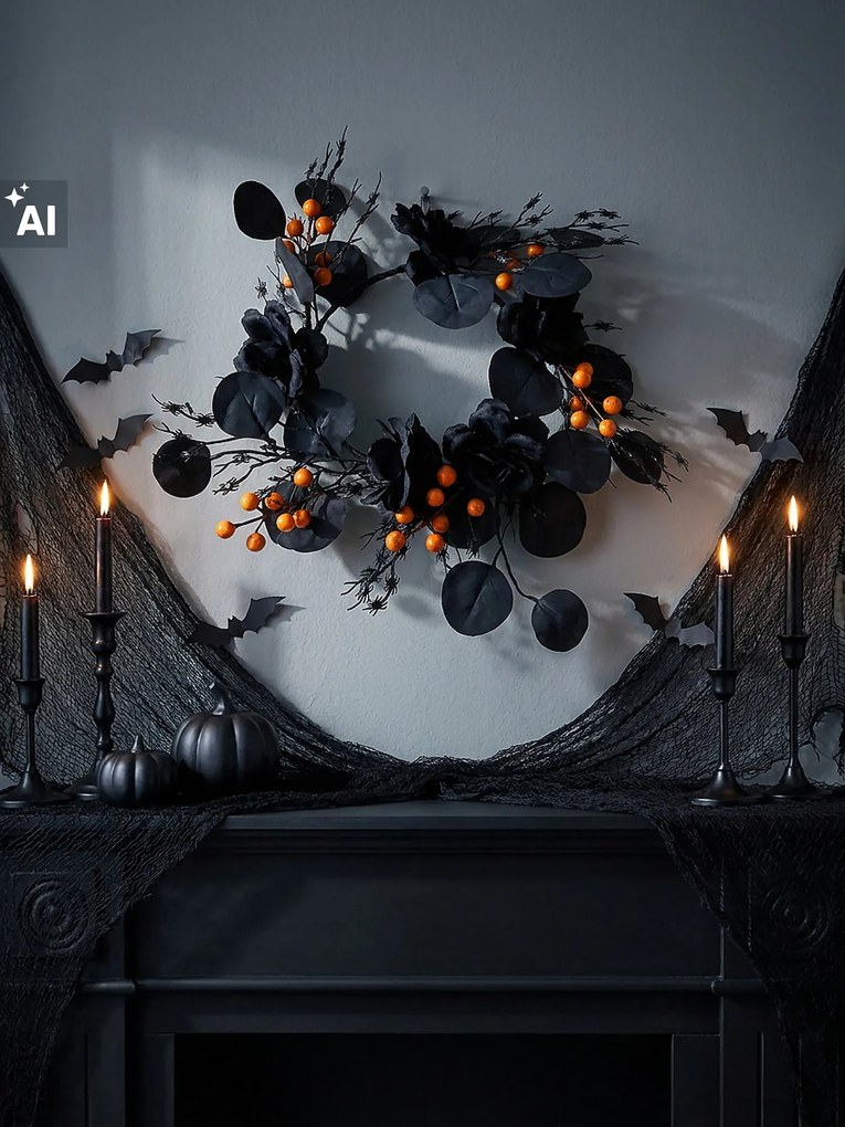 Sinsay - Halloweenský dekorativní věnec s květinami a pavouky - vícebarevná