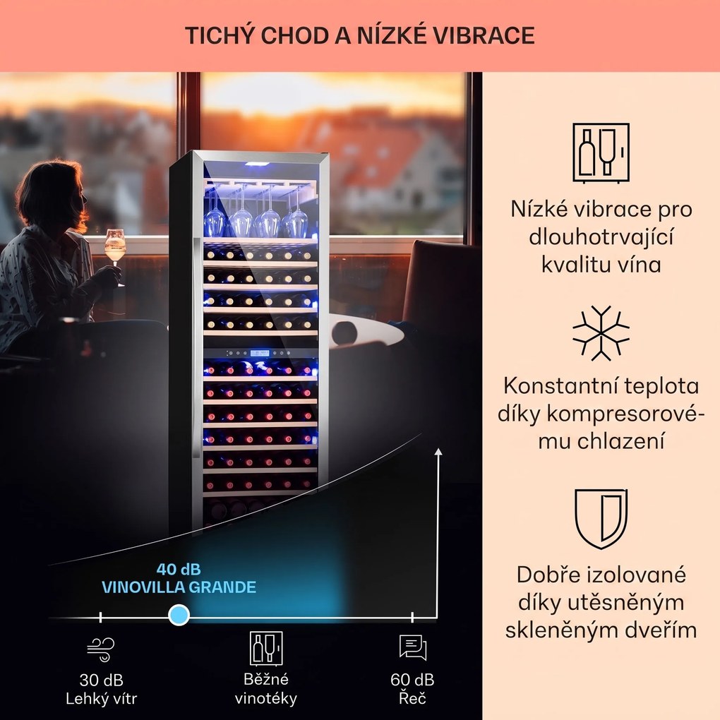 Klarstein Vinovilla Grande Duo, vinotéka, 425 l/165 lahví, 3barevné LED osvětlení