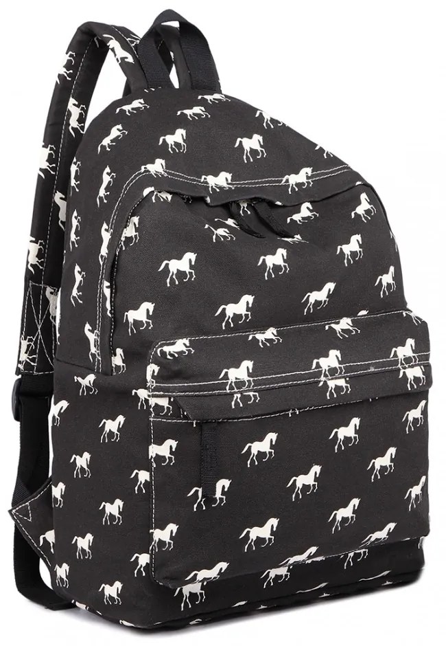 Konofactory Černý vzorovaný batoh do školy „Horses“ 11L