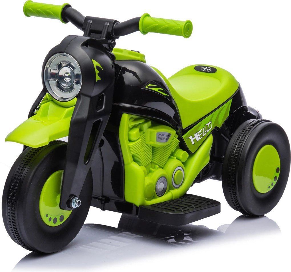 AIYAPLAY Dětská elektrická motorka 2-5 let, 3 kola, 6 V, 3 km/h, s funkcí mýdlové bubliny, světelnými a zvukovými efekty, zelená