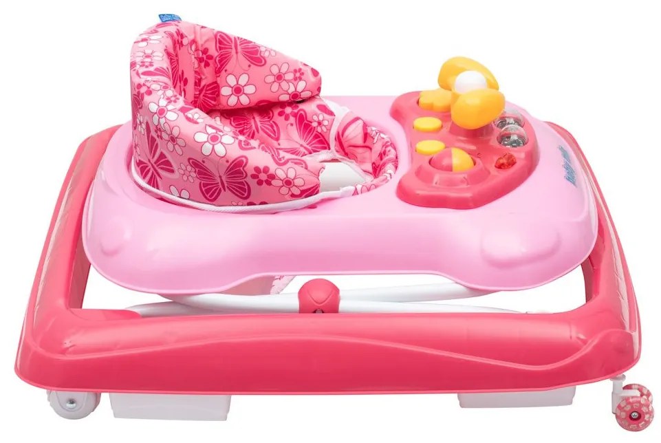 BABY MIX Dětské chodítko Baby Mix s volantem a silikonovými kolečky růžové