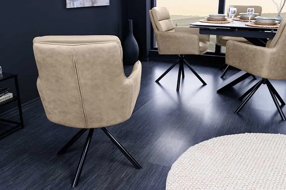 Designová otočná židle Maddison béžová kůže
