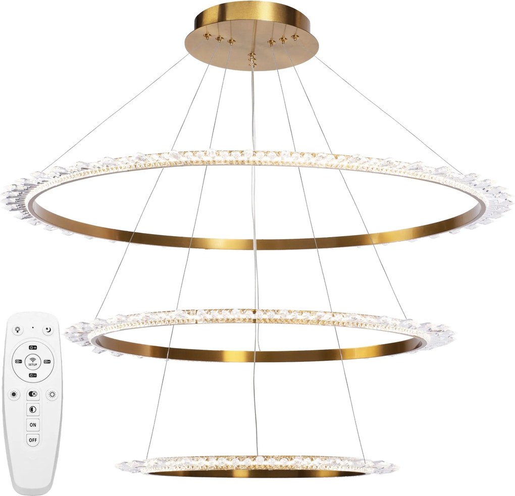 Toolight Toolight, LED křišťálové závěsné svítidlo + dálkové ovládání APP1202-CP, zlatá, OSW-05480