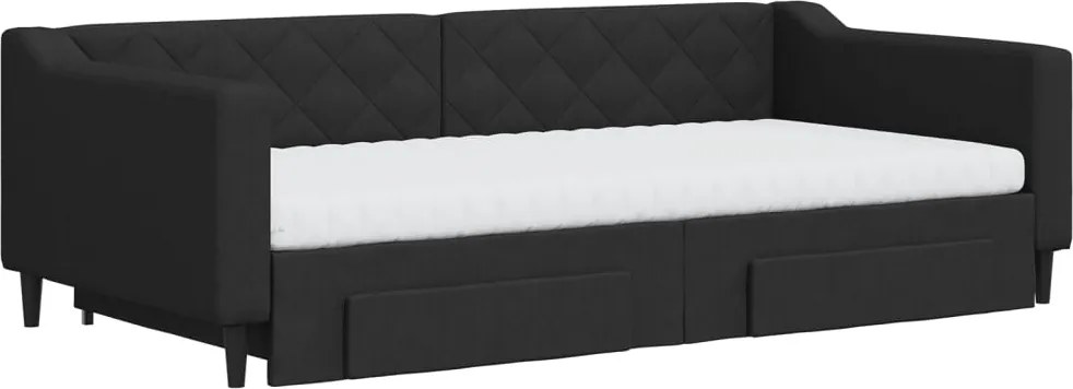 Válenda s přistýlkou a zásuvkami černá 100 x 200 cm textil 3197487