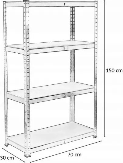 Garden Line Kovový úložný regál GardenLine - 4 police 150 x 70 x 30 cm max 150 kg na polici